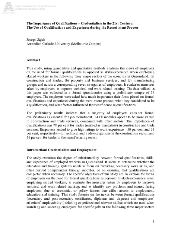(PDF) The importance of qualifications - credentialism in the 21st ...