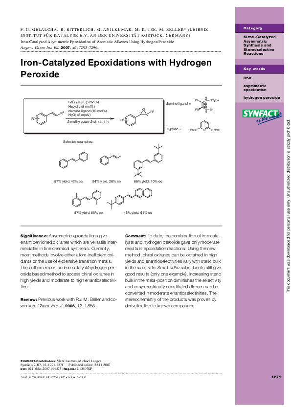 (PDF) Iron-Catalyzed Epoxidations with Hydrogen Peroxide