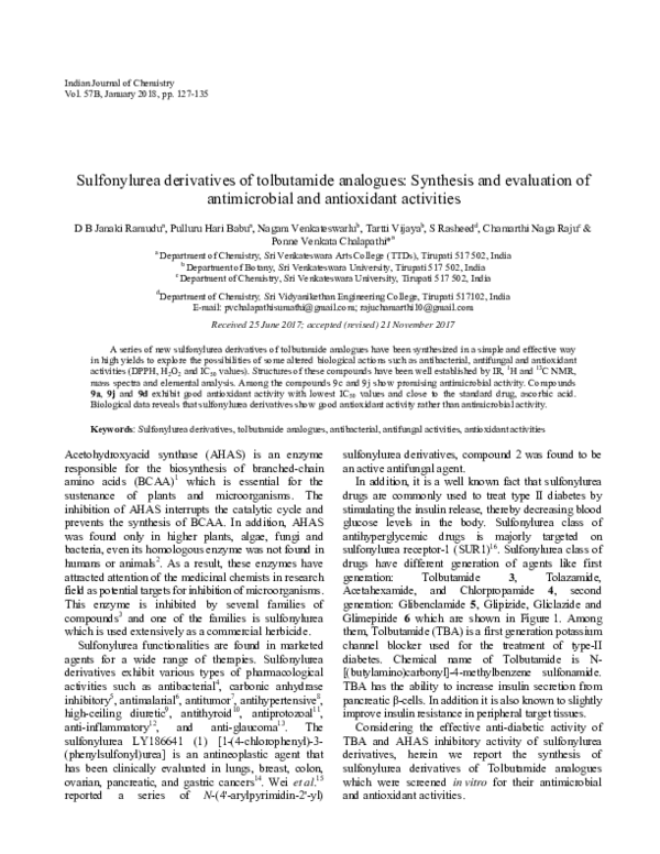 (PDF) Sulfonylurea derivatives of tolbutamide analogues: Synthesis and ...