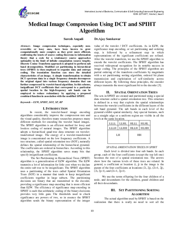(PDF) Medical Image Compression Using DCT and SPIHT Algorithm