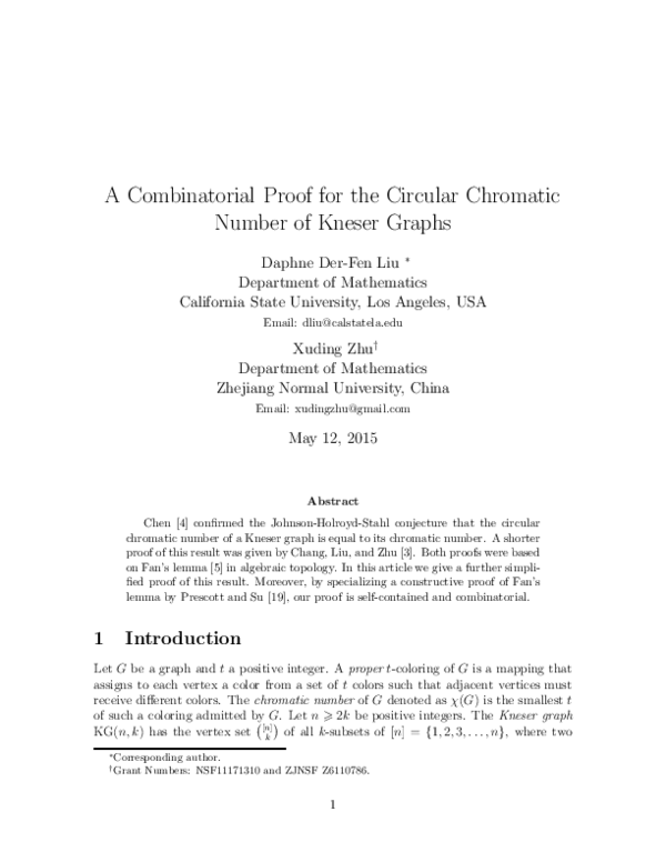 (PDF) A combinatorial proof for the circular chromatic number of Kneser ...