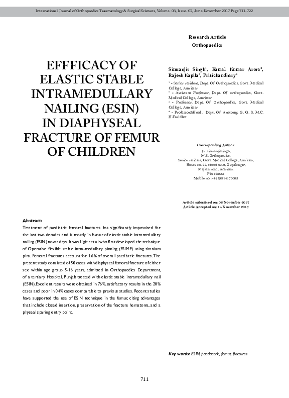 (PDF) Effficacy of Elastic Stable Intramedullary Nailing (Esin) in Diaphyseal Fracture of Femur ...