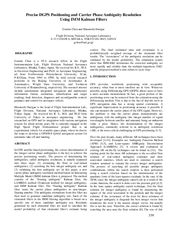 (PDF) Precise DGPS Positioning and Carrier Phase Ambiguity Resolution ...