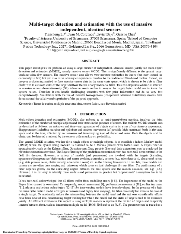 Pdf Efficient Multi Target Detection With Massive Sensors