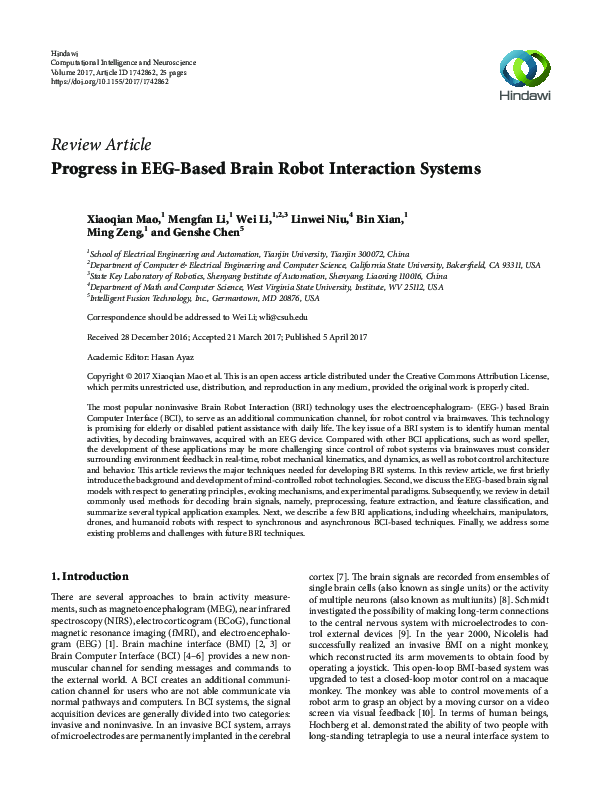 (PDF) Progress in EEG-Based Brain Robot Interaction Systems | Genshe Chen - Academia.edu