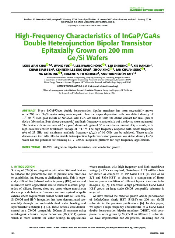 (PDF) High-Frequency Characteristics of InGaP/GaAs Double Heterojunction Bipolar Transistor ...