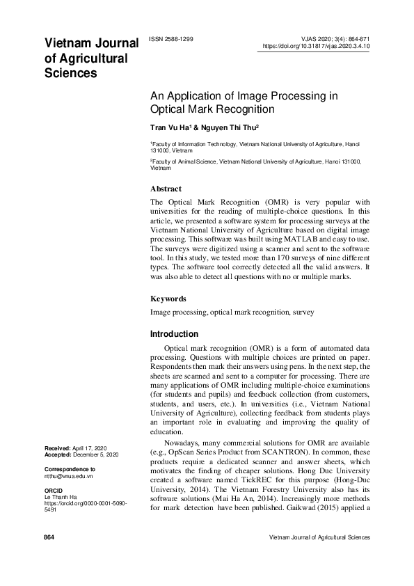 (PDF) An Application of Image Processing in Optical Mark Recognition
