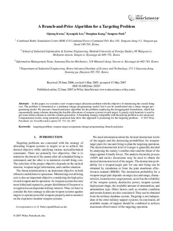 Pdf A Branch And Price Algorithm For A Targeting Problem 