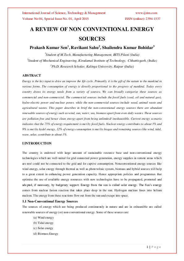 (PDF) A Review of Non Conventional Energy Sources
