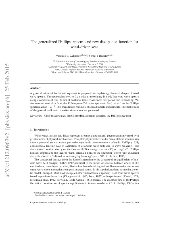 (PDF) The generalized Phillips' spectra and new dissipation function ...
