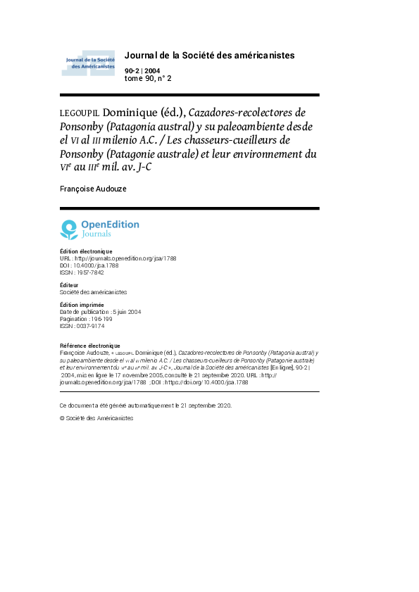 (PDF) Legoupil Dominique (ed.), Cazadores-recolectores de Ponsonby ...