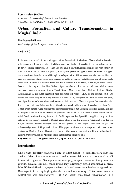 (PDF) Urban formation and cultural transformation in Mughal India