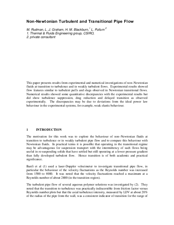 (PDF) Non-Newtonian Turbulent and Transitional Pipe Flow