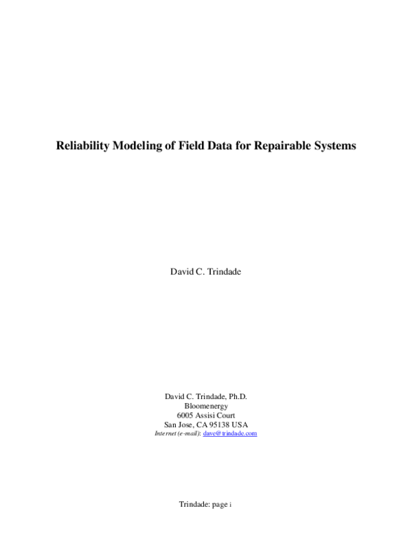 (PDF) Reliability Modeling of Field Data for Repairable Systems