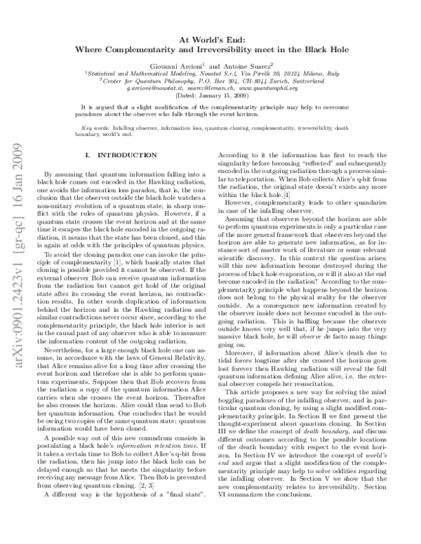 (PDF) At World's End: Where Complementarity and Irreversibility meet in ...