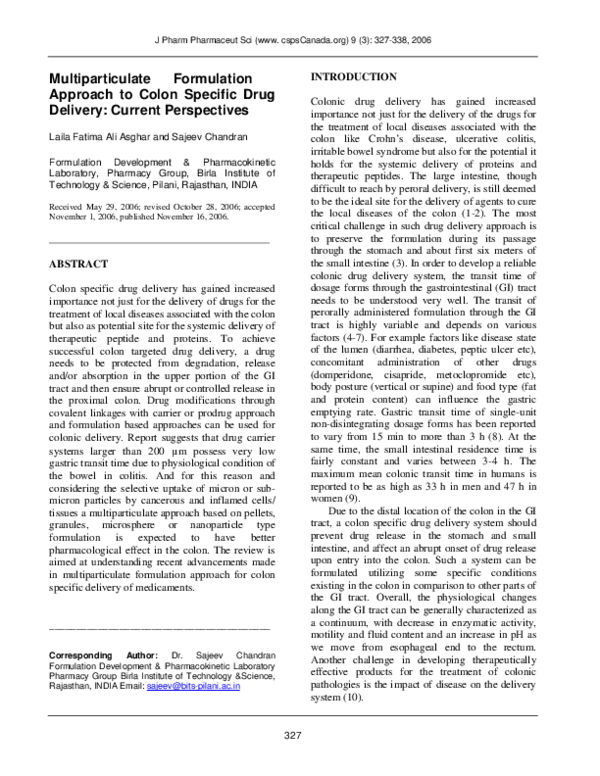 (PDF) Multiparticulate Formulation Approach to Colon Specific Drug ...