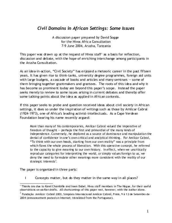 (PDF) Civil Domains in African Settings : Some Issues | David Sogge ...