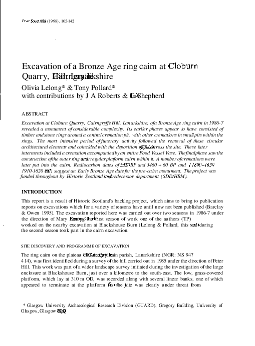 (PDF) Excavation of a Bronze Age Ring Cairn at Cloburn Quarry ...