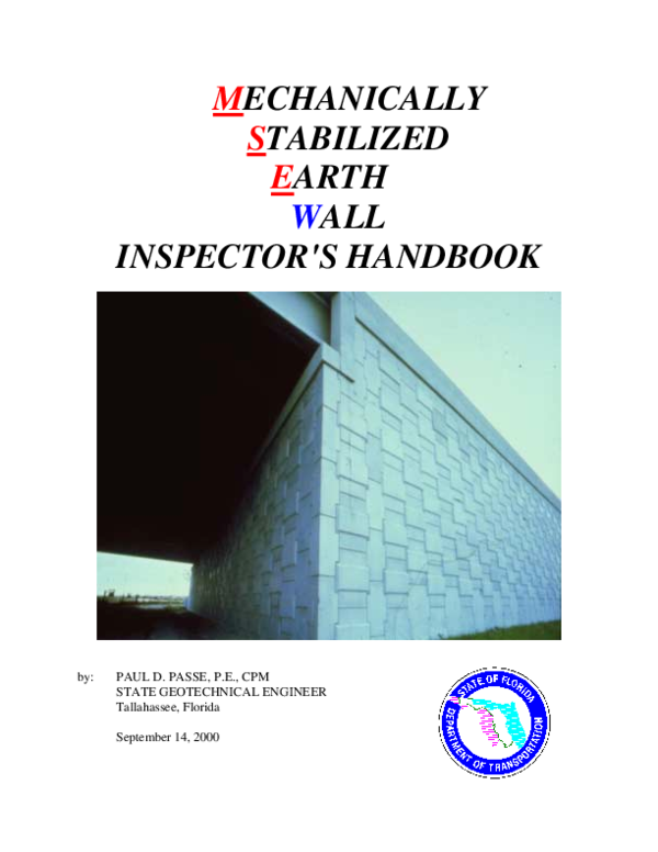 (PDF) MECHANICALLY STABILIZED EARTH WALL INSPECTOR'S HANDBOOK (PDF) MECHANICALLY STABILIZED EARTH WALL INSPECTOR'S HANDBOOK