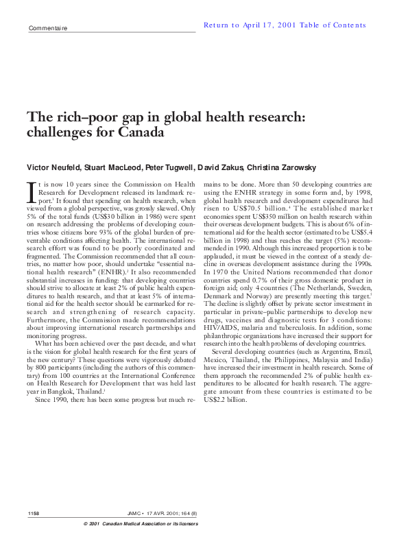 (PDF) The rich-poor gap in global health research: challenges for Canada