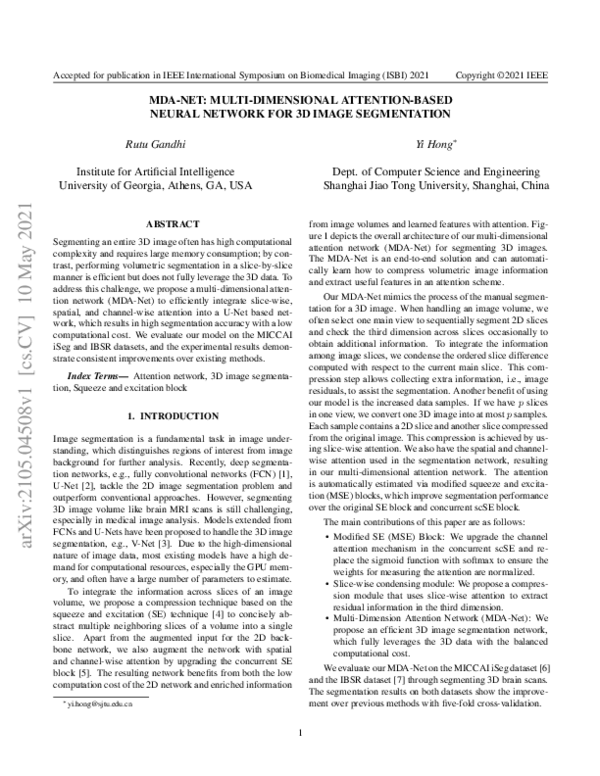 (PDF) MDA-Net: Multi-Dimensional Attention-Based Neural Network for 3D Image Segmentation