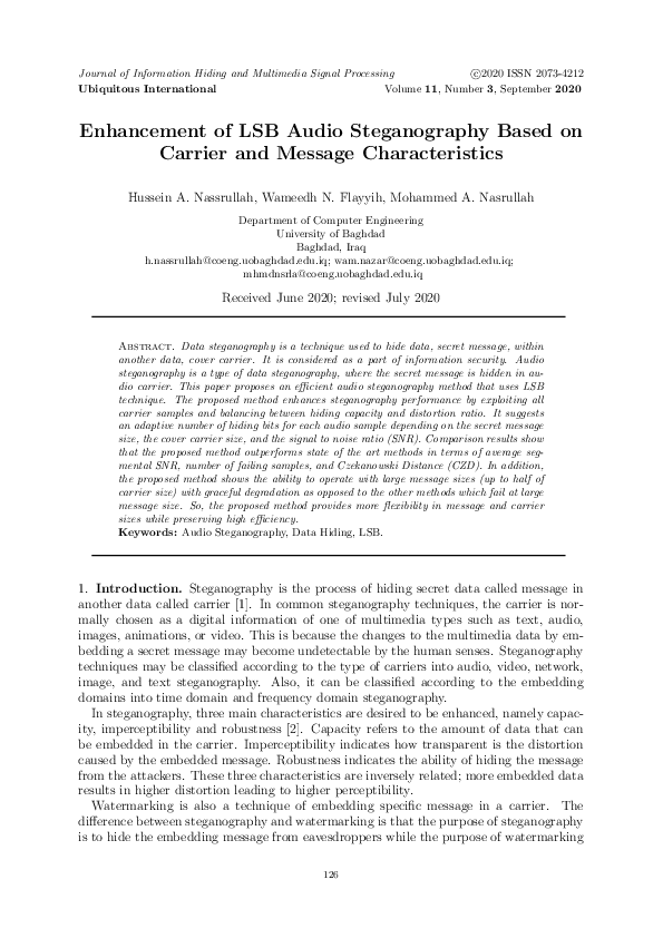 (PDF) Enhancement of LSB Audio Steganography Based on Carrier and Message Characteristics