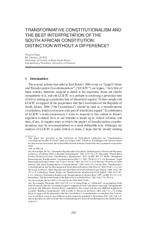 (PDF) Transformative Constitutionalism and the best interpretation of the South African ...