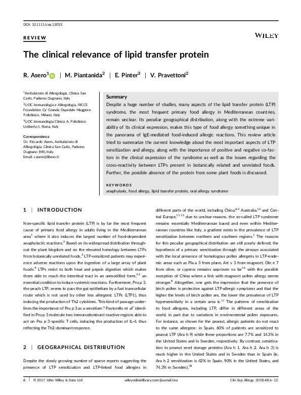 (PDF) The clinical relevance of lipid transfer protein