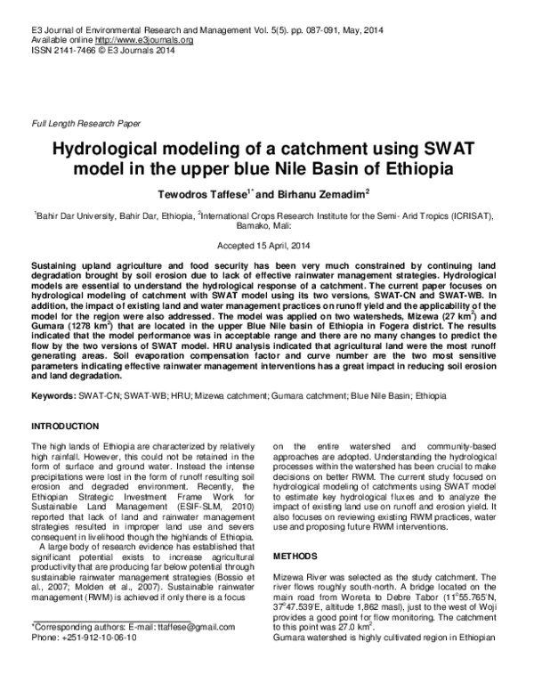(PDF) Hydrological modelling of a catchment using the SWAT model in the ...