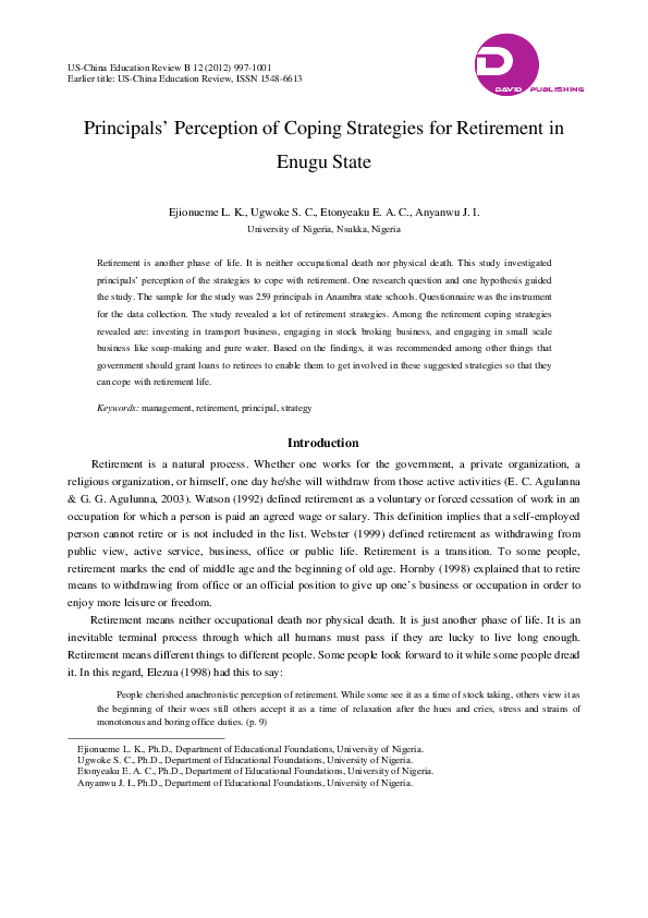 (PDF) Principals' Perception of Coping Strategies for Retirement in ...
