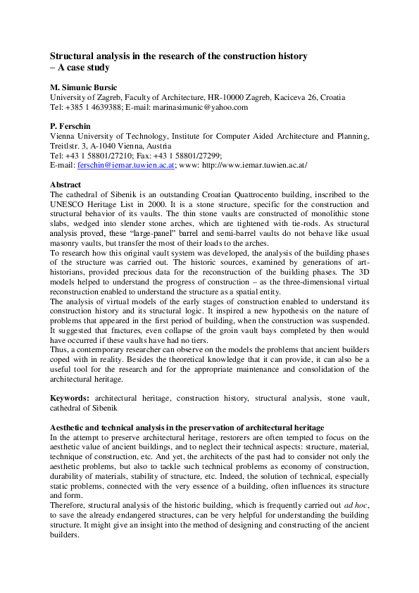 (PDF) Structural Analysis in the Research of the Construction History ...