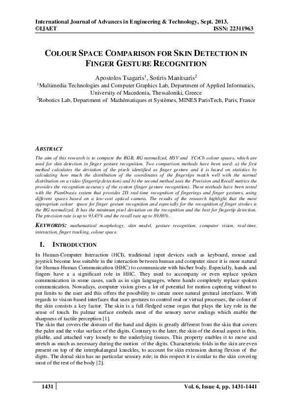 (PDF) Colour Space Comparison for Skin Detection in Finger Gesture ...