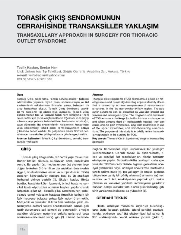 (PDF) Transaxillary approach in surgery for thoracic outlet syndrome