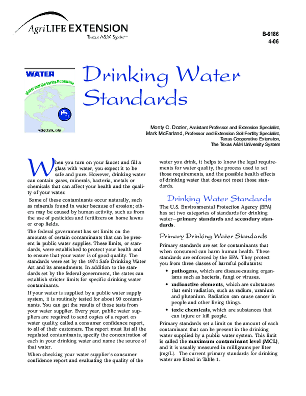 (PDF) Standards for Safe Drinking Water Quality