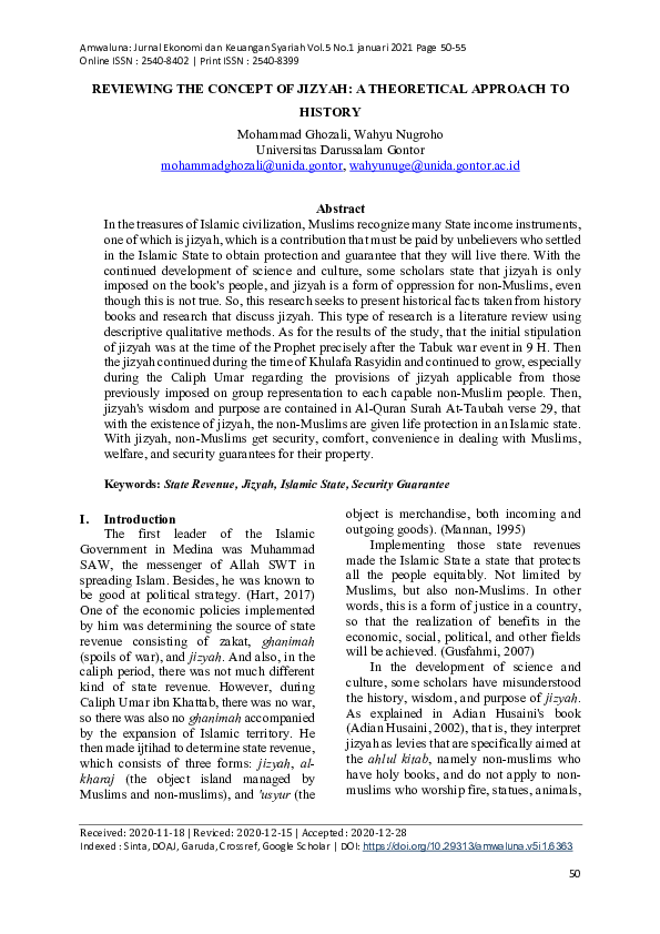 (PDF) Reviewing the Concept of Jizyah: A Theoretical Approach to History