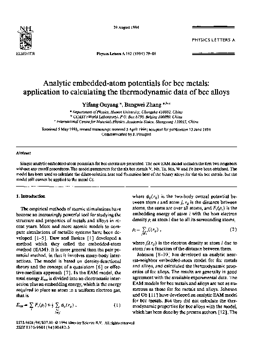 (PDF) Analytic embedded-atom potentials for bcc metals: application to ...