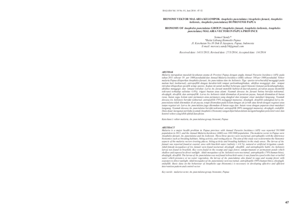 (PDF) BIONOMI VEKTOR MALARIA KELOMPOK Anopheles punctulatus (Anopheles ...