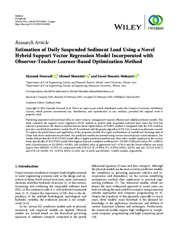 (PDF) Estimation of Daily Suspended Sediment Load Using a Novel Hybrid Support Vector Regression ...