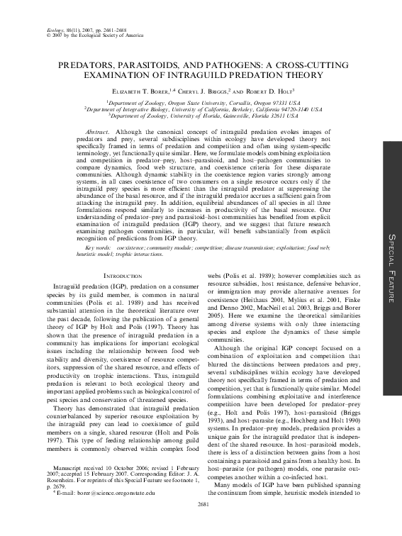 (PDF) Predators, parasitoids, and pathogens: a cross-cutting examination of intraguild predation ...