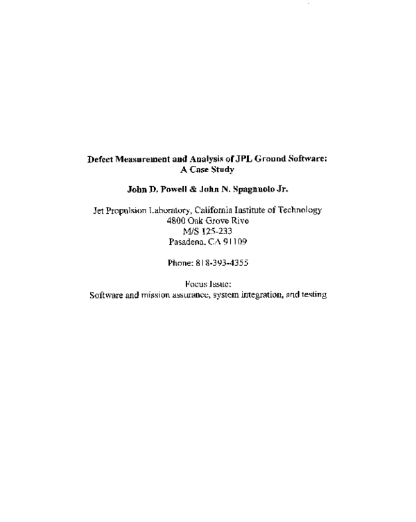 (PDF) Defect measurement and analysis of JPL ground software: a case ...