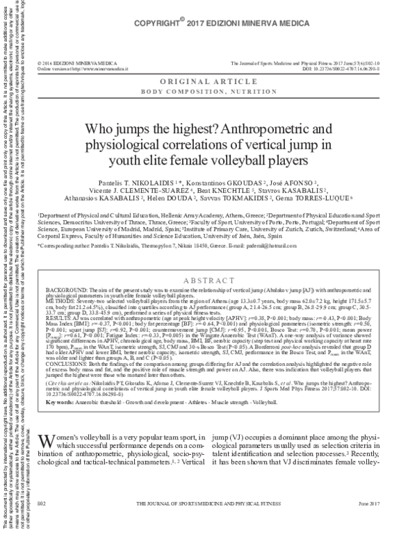 (PDF) Vertical Who jumps the highest ? anthropometric and physiological ...