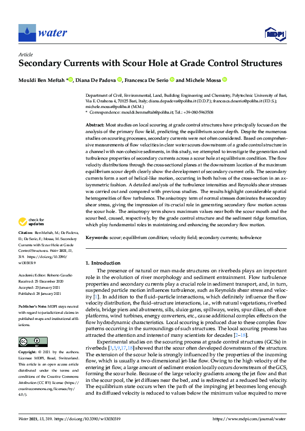 (PDF) Secondary Currents with Scour Hole at Grade Control Structures