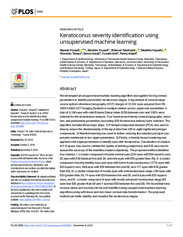 (PDF) Keratoconus severity identification using unsupervised machine learning