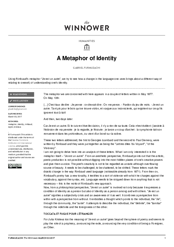 (PDF) A Metaphor of Identity