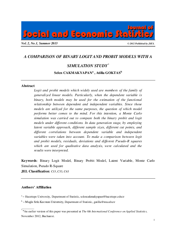 Pdf A Comparison Of Binary Logit And Probit Models With A Simulation