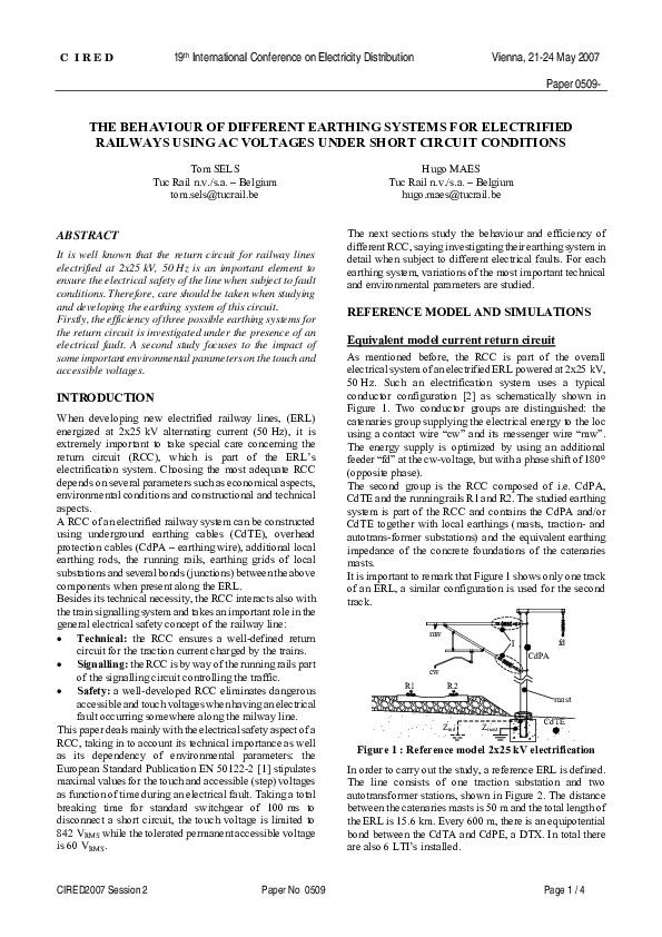 (PDF) The Behaviour of Different Earthing Systems for Electrified ...