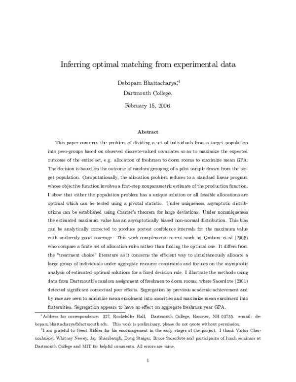 (PDF) Inferring optimal matching from experimental data