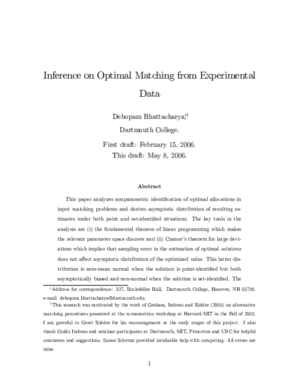 (PDF) Inference on Optimal Matching from Experimental Data