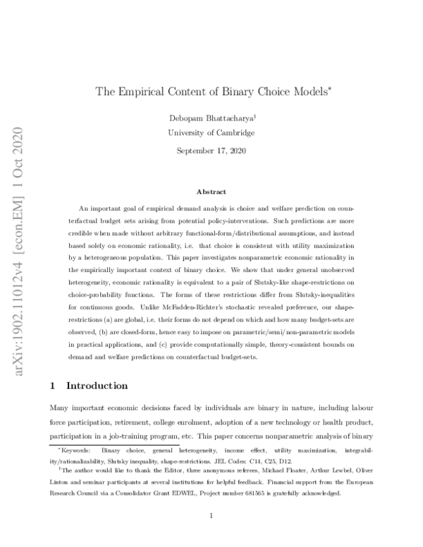 (PDF) The Empirical Content of Binary Choice Models