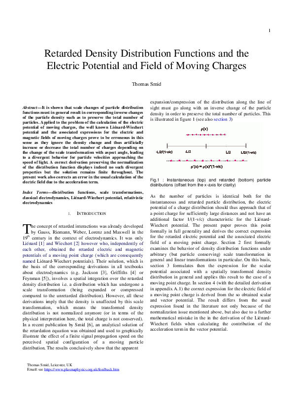 (PDF) Retarded Density Distribution Functions and the Electric ...